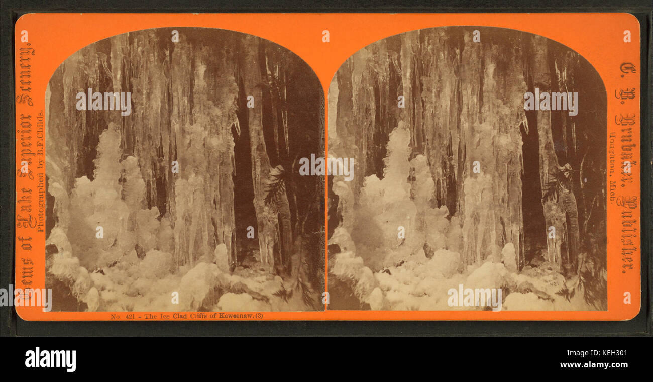 Ice clad cliffs of Keweenaw, by Childs, B. F Stock Photo - Alamy