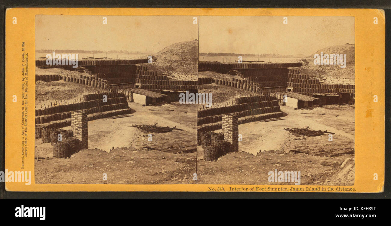 Interior of Fort Sumpter (Sumter). James Island in the distance, by ...