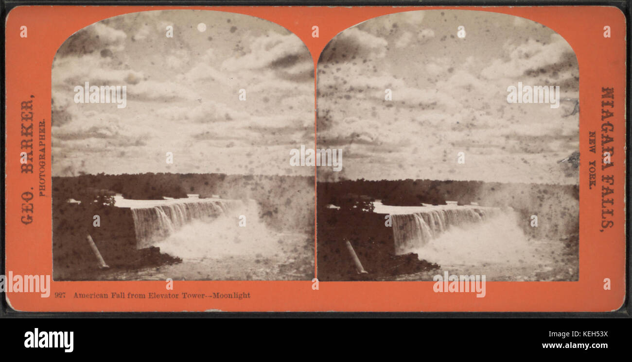 American Fall from Elevator Tower, moonlight, by Barker, George, 1844 ...