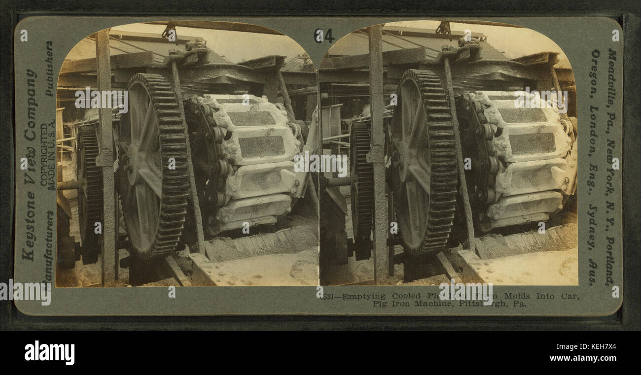 Emptying cooled pig iron from molds into car, pig iron machine ...