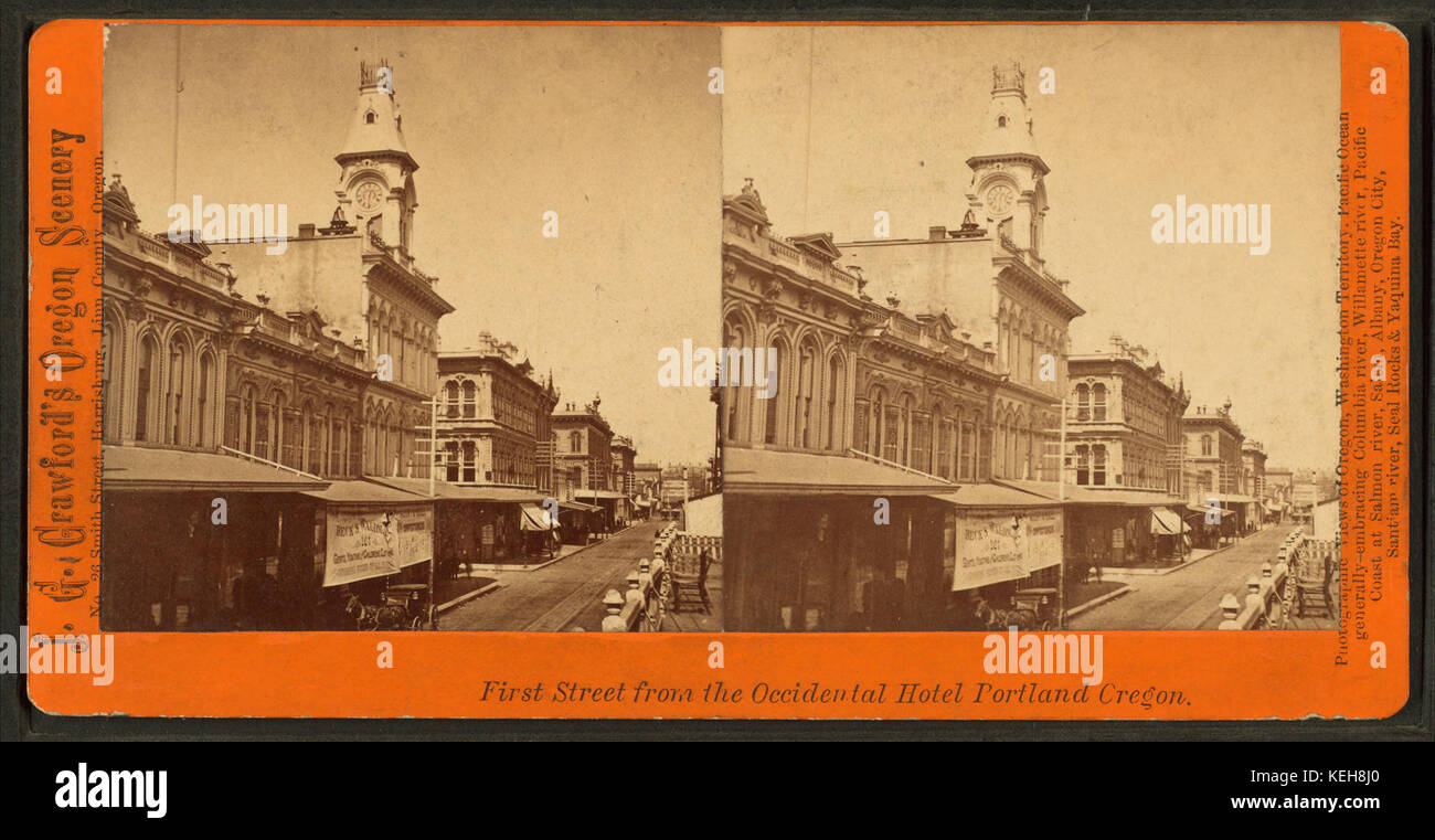 First street from the Occidental hotel, Portland, Oregon, by J. G ...