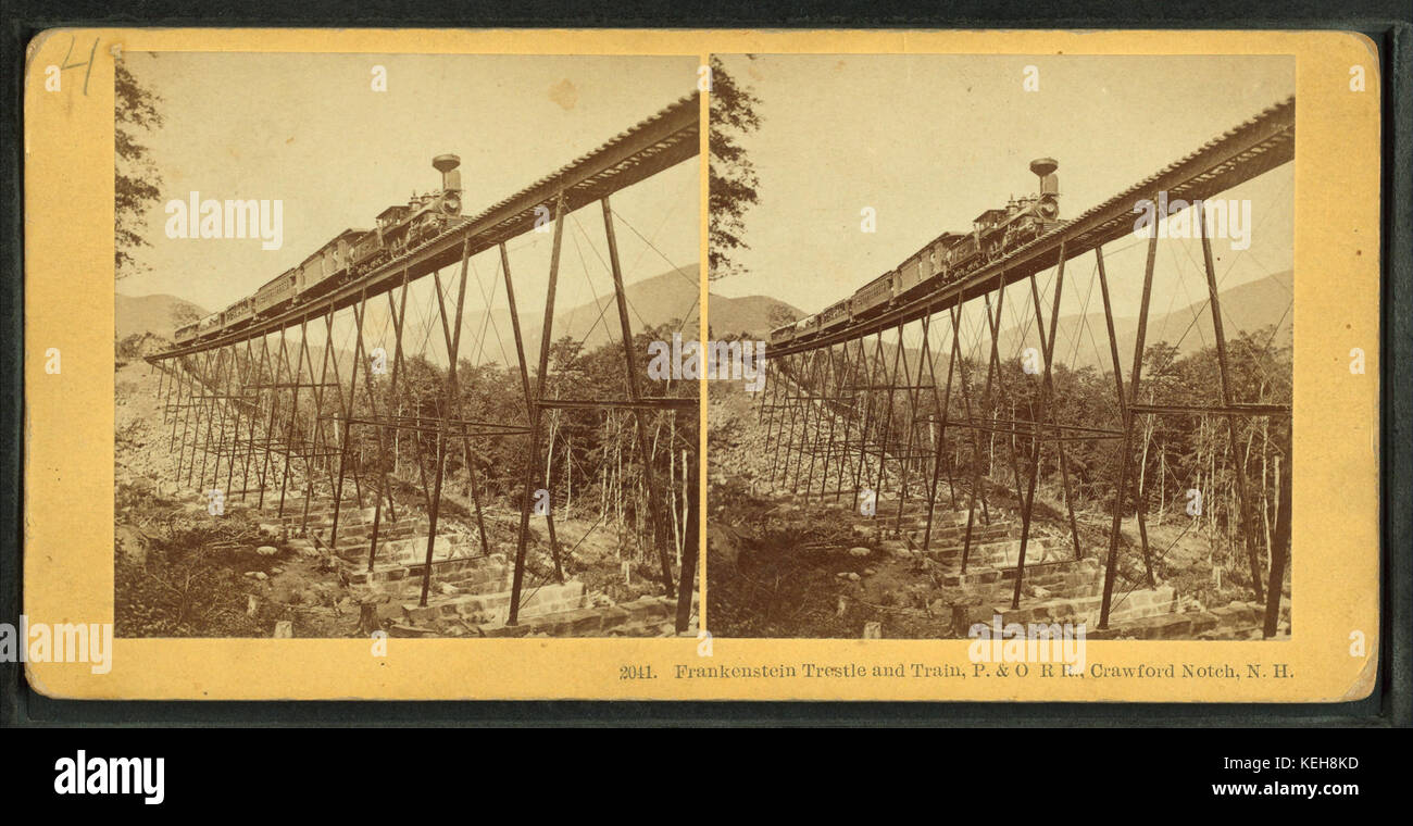 Frankenstein Trestle and Train, P. & O.R.R., Crawford Notch, N.H, from ...