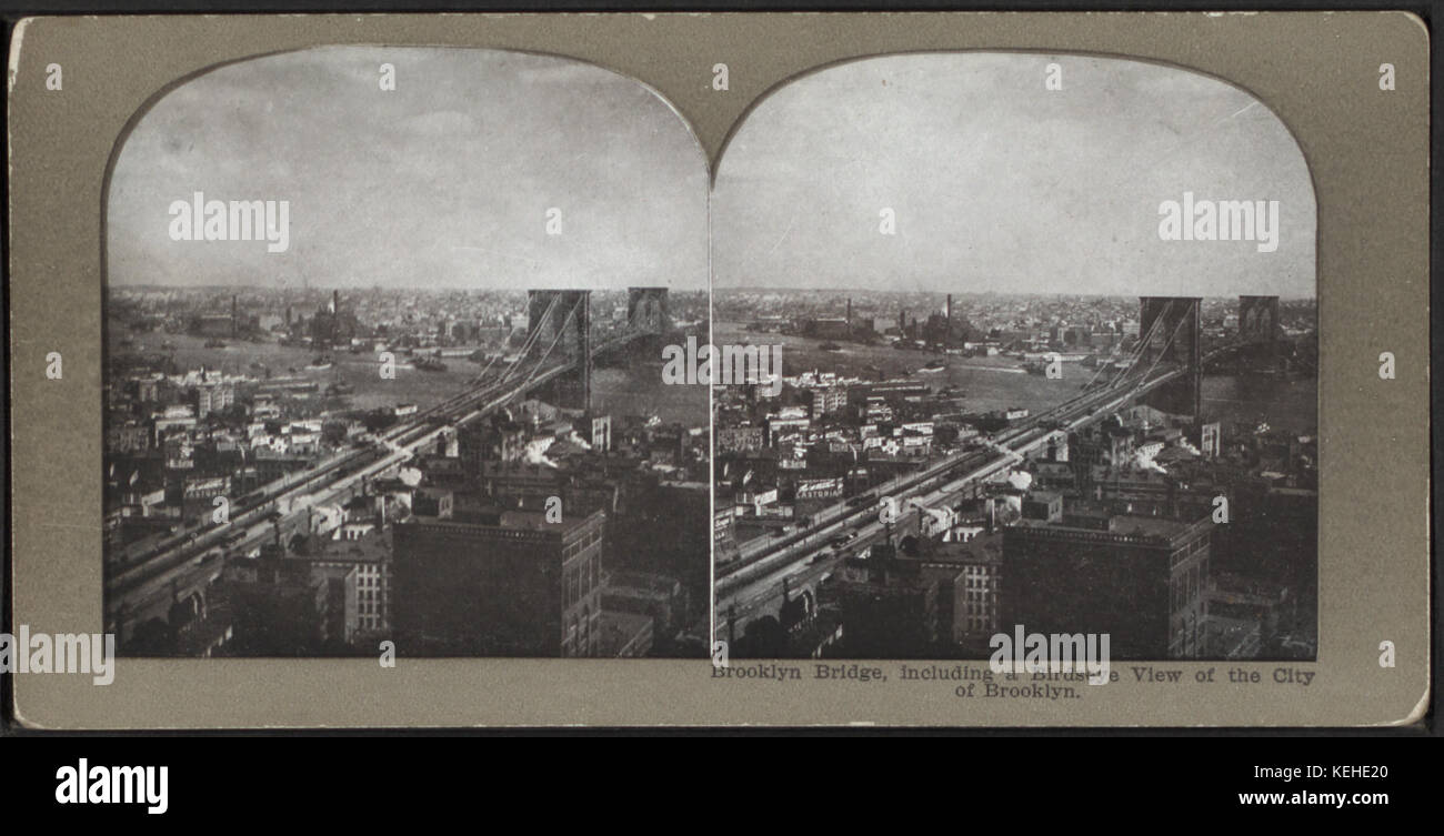 Brooklyn Bridge, icluding a bird's eye view of the city of Brooklyn ...