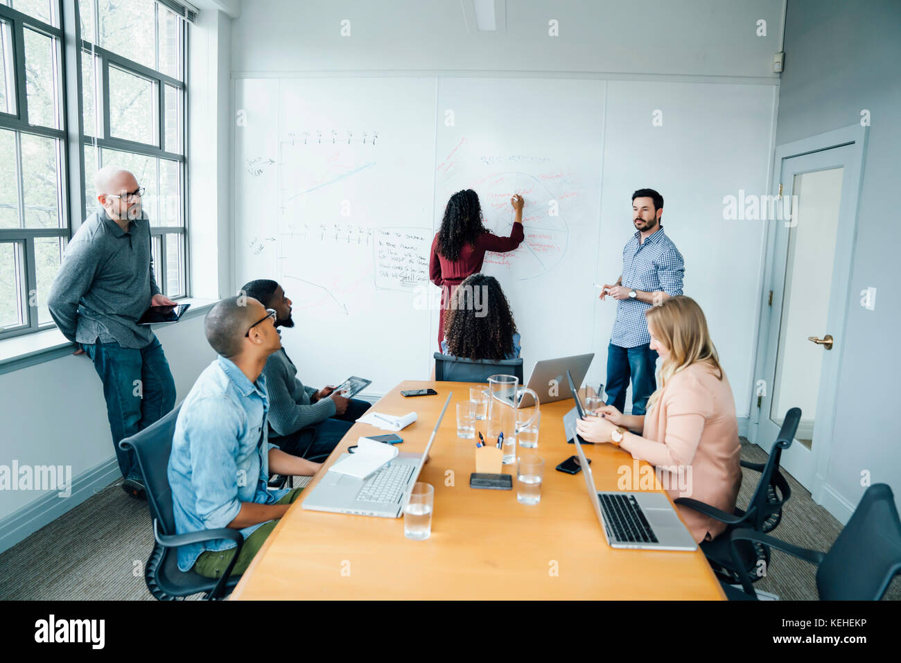 Business people using whiteboard in meeting Stock Photo - Alamy
