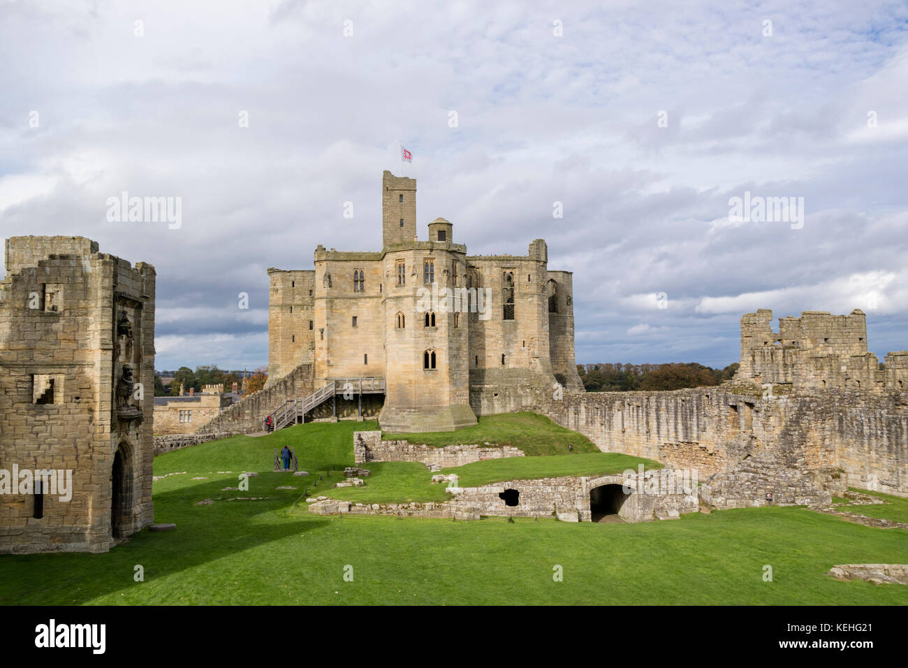 Warkworth Castle in afternoon light, Warkworth, Northumberland, England ...