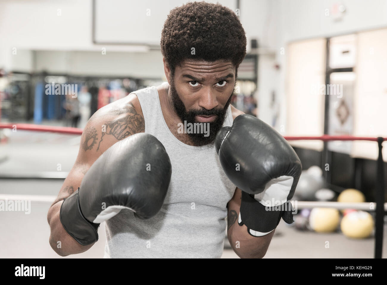 Black man posing in boxing ring Stock Photo - Alamy
