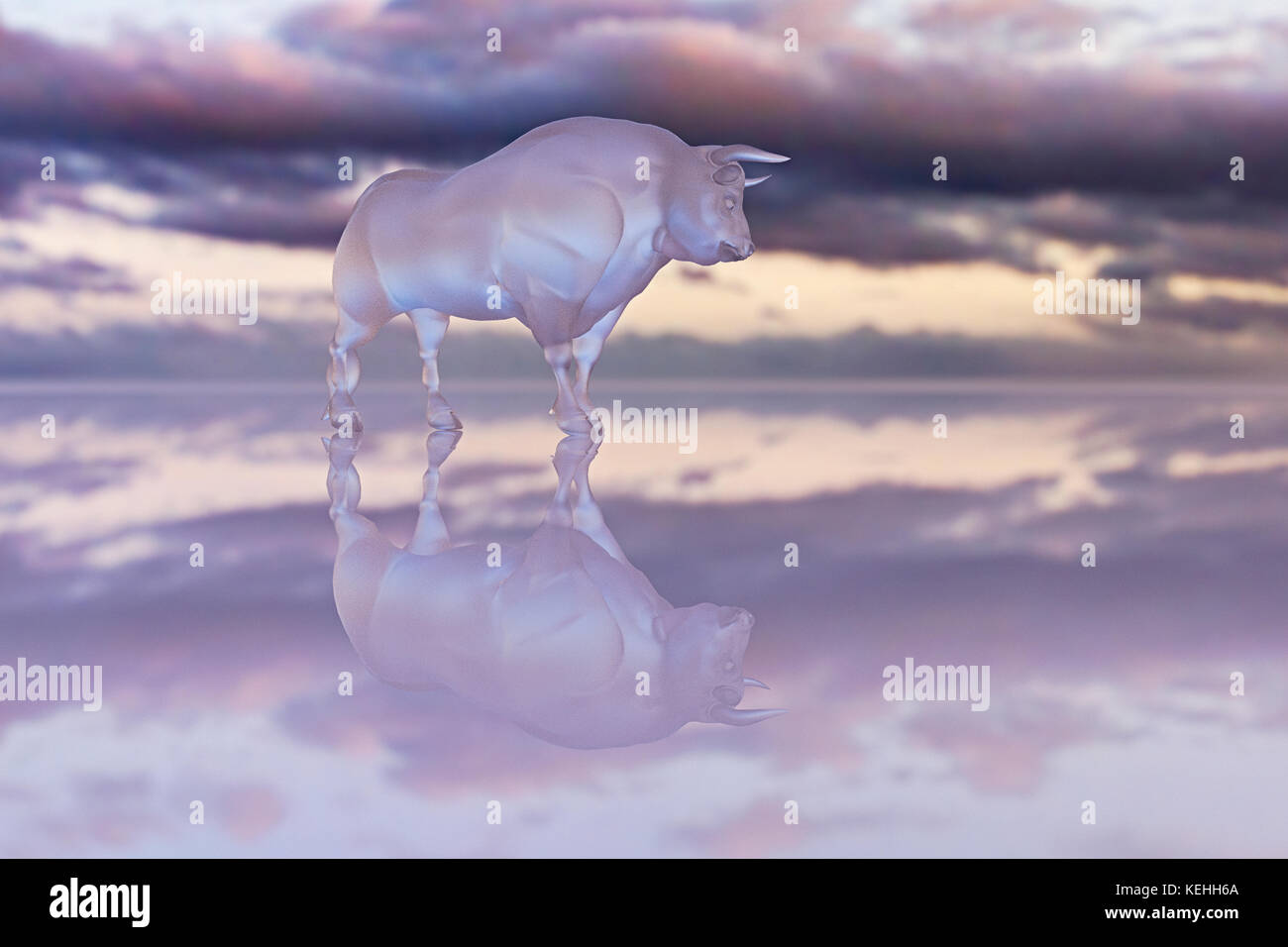 Reflection of glass bull under clouds Stock Photo - Alamy
