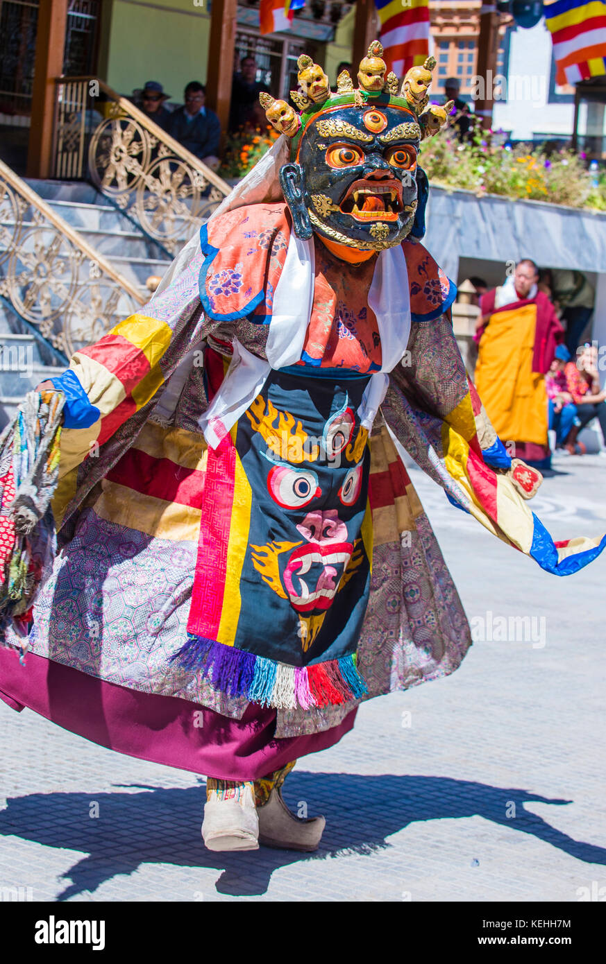 Buddhist monk performing Cham dance during the Ladakh Festival in Leh ...