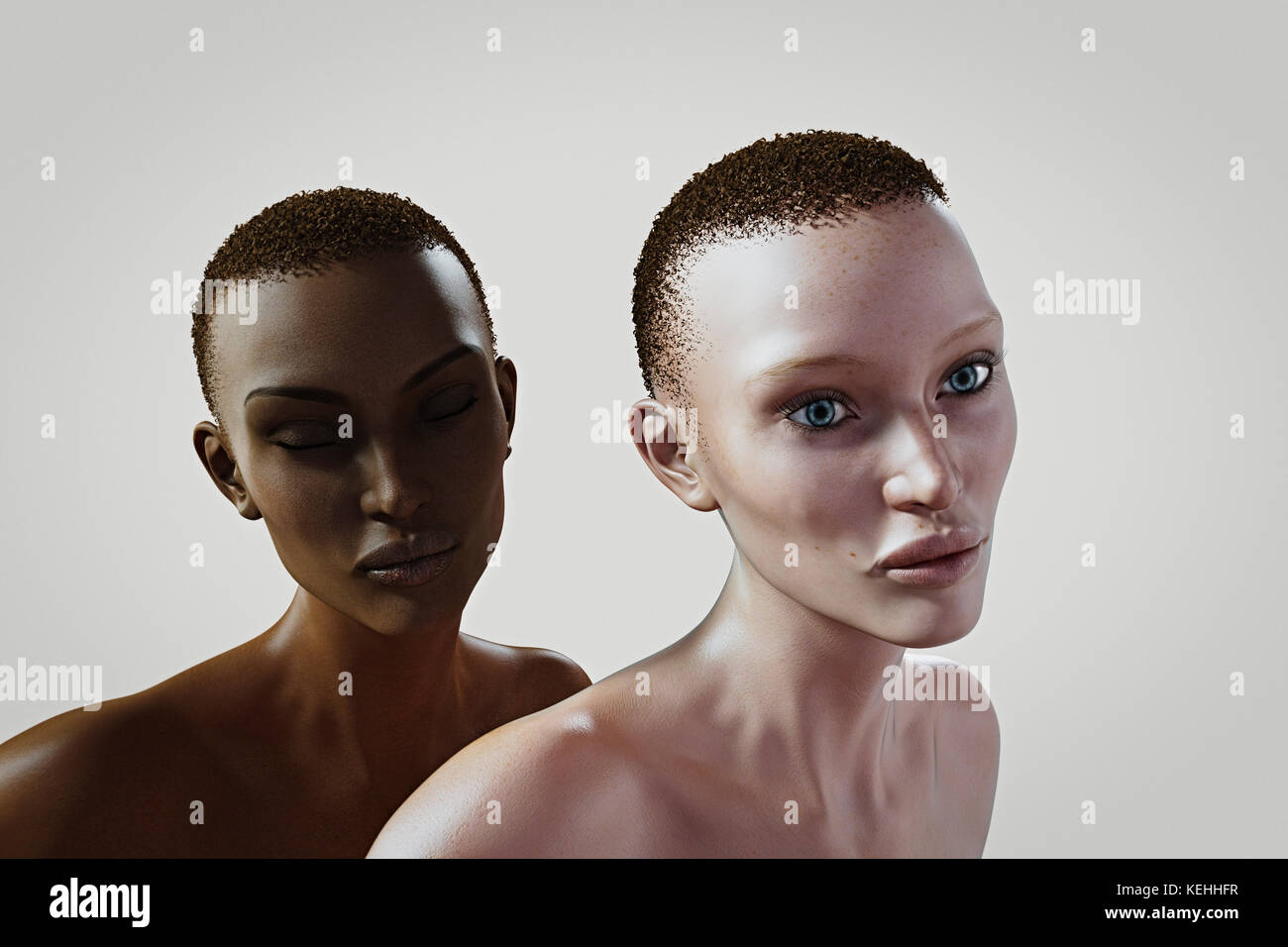 Similar women with different skin color Stock Photo - Alamy