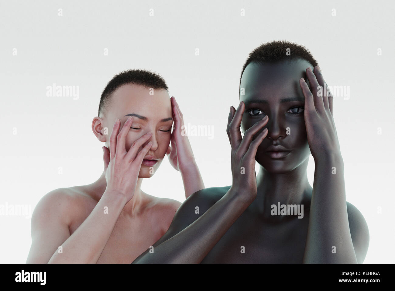 Similar women with different skin color Stock Photo - Alamy