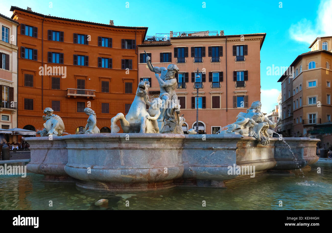 Marble fountain at piazza Navona, Rome, Italy Stock Photo - Alamy