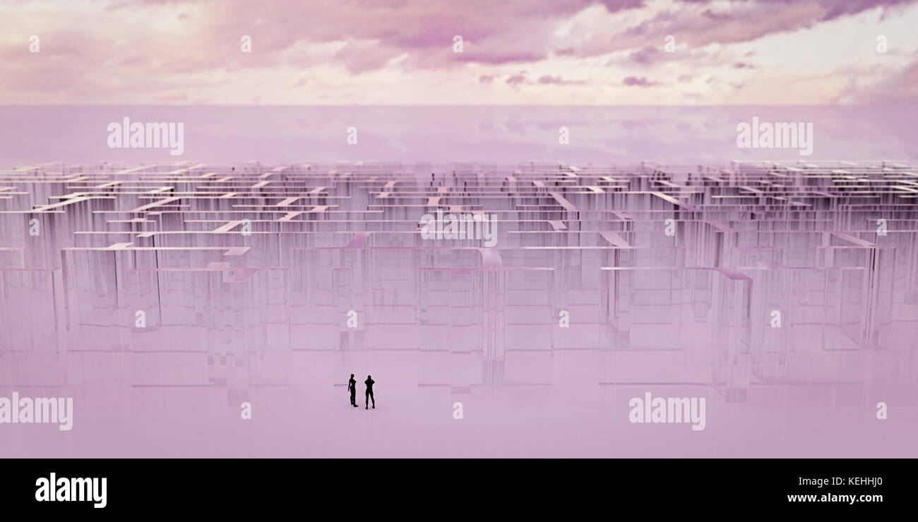 People standing near glass maze Stock Photo - Alamy