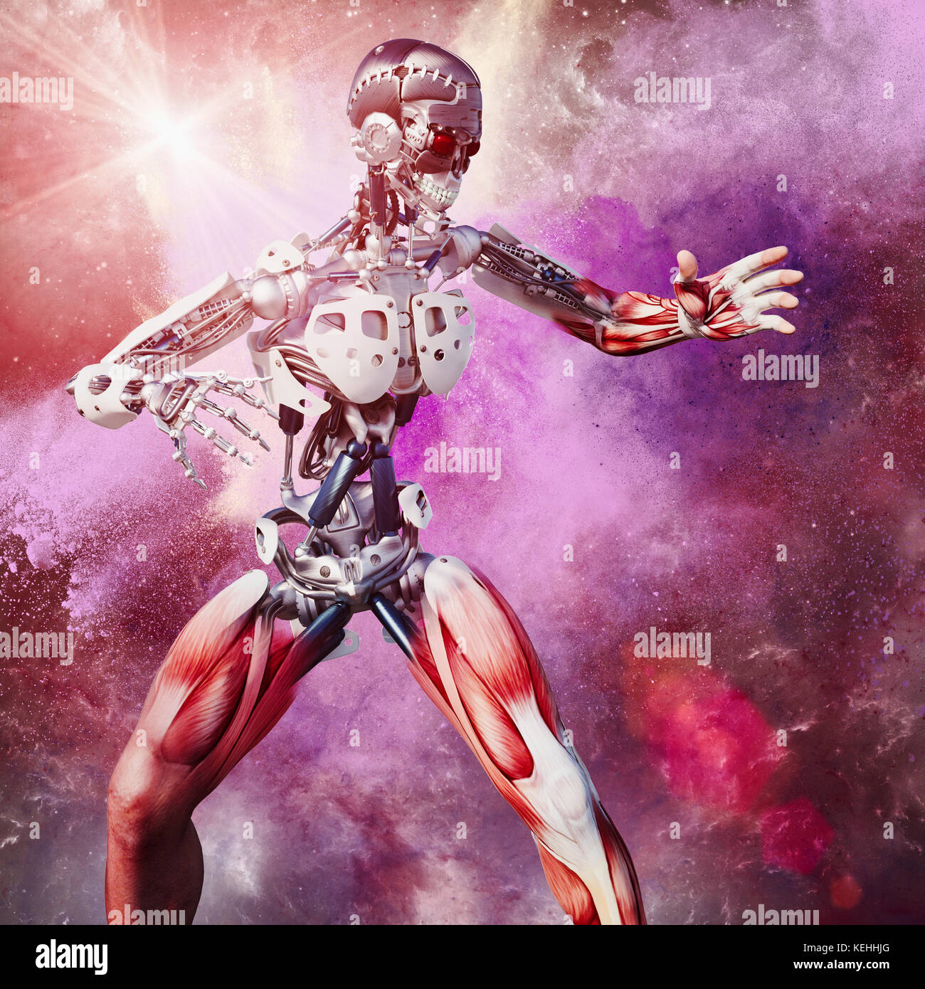 Muscles on cyborg in outer space Stock Photo - Alamy