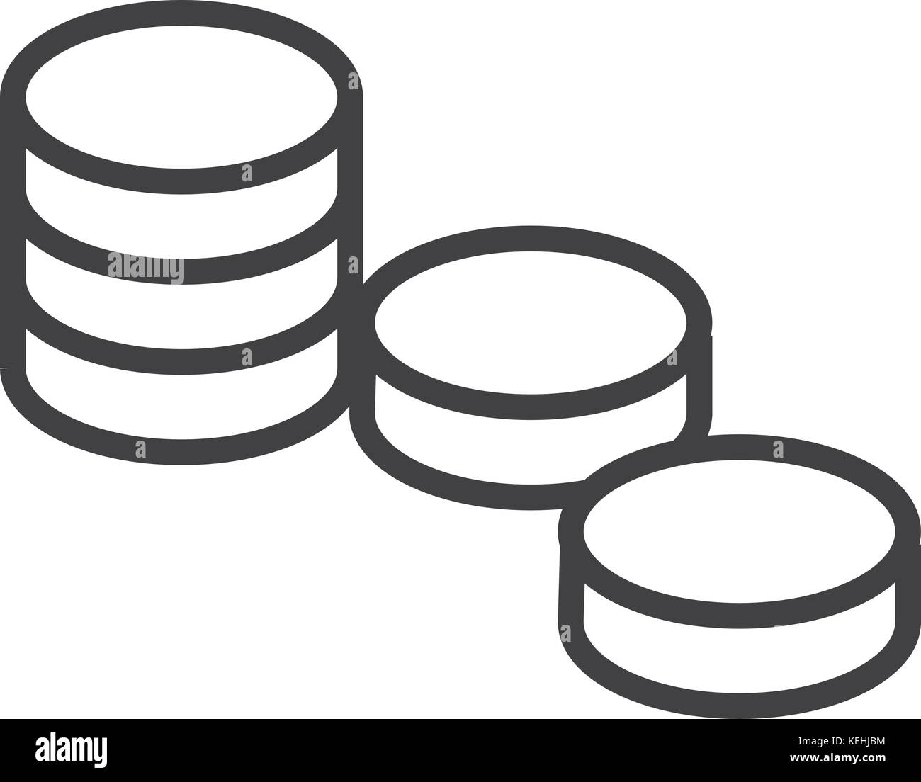coins, three stacks vector line icon, sign, illustration on background ...