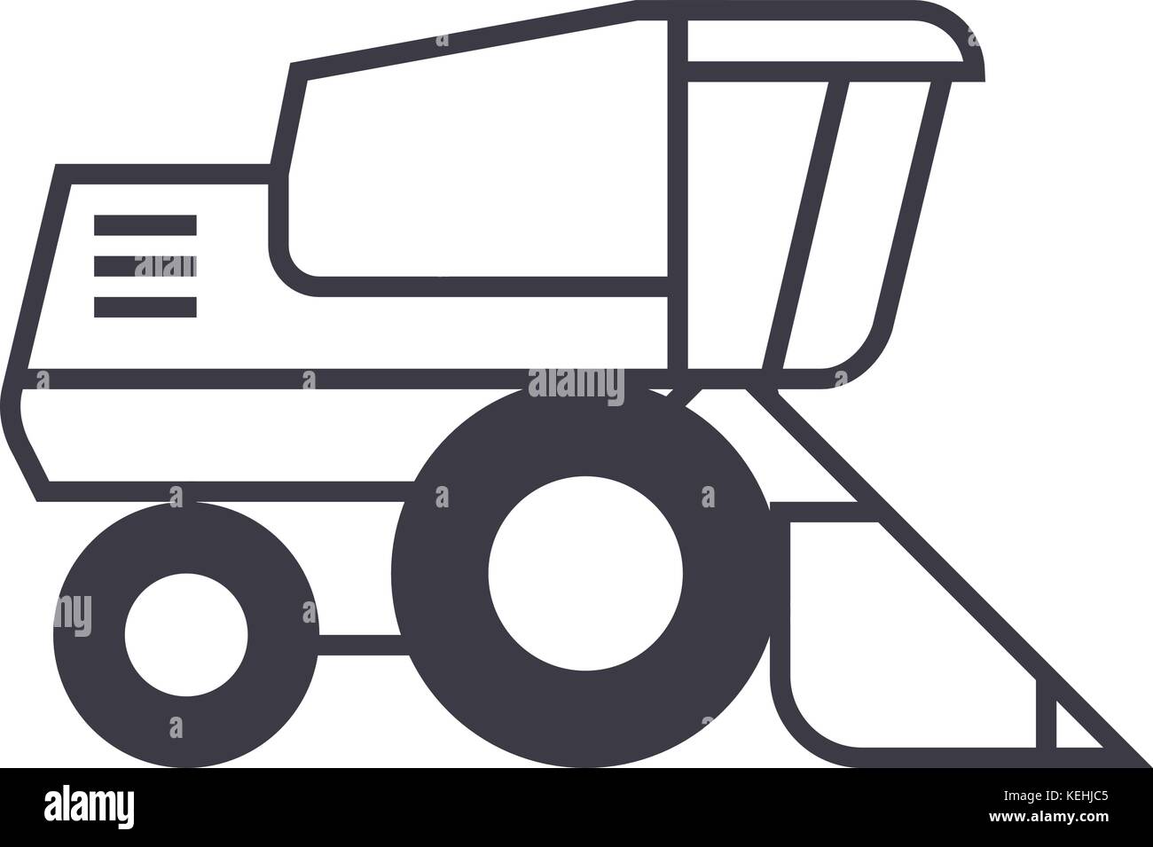 combine harvester vector line icon, sign, illustration on background ...