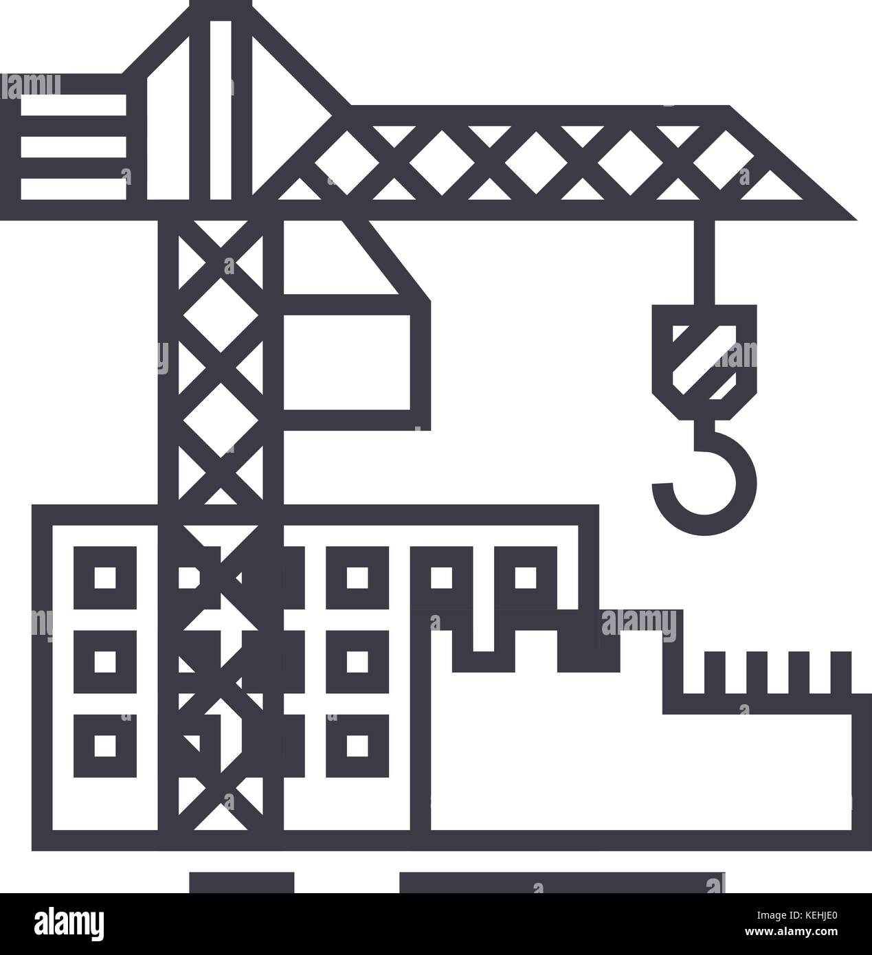 construction buildings vector line icon, sign, illustration on ...