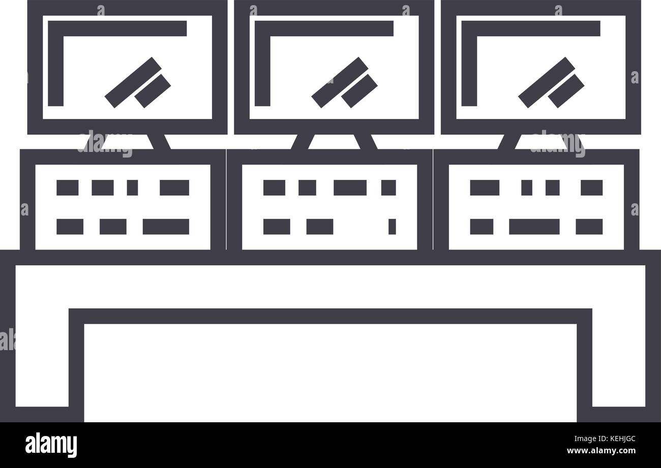 control system vector line icon, sign, illustration on background ...