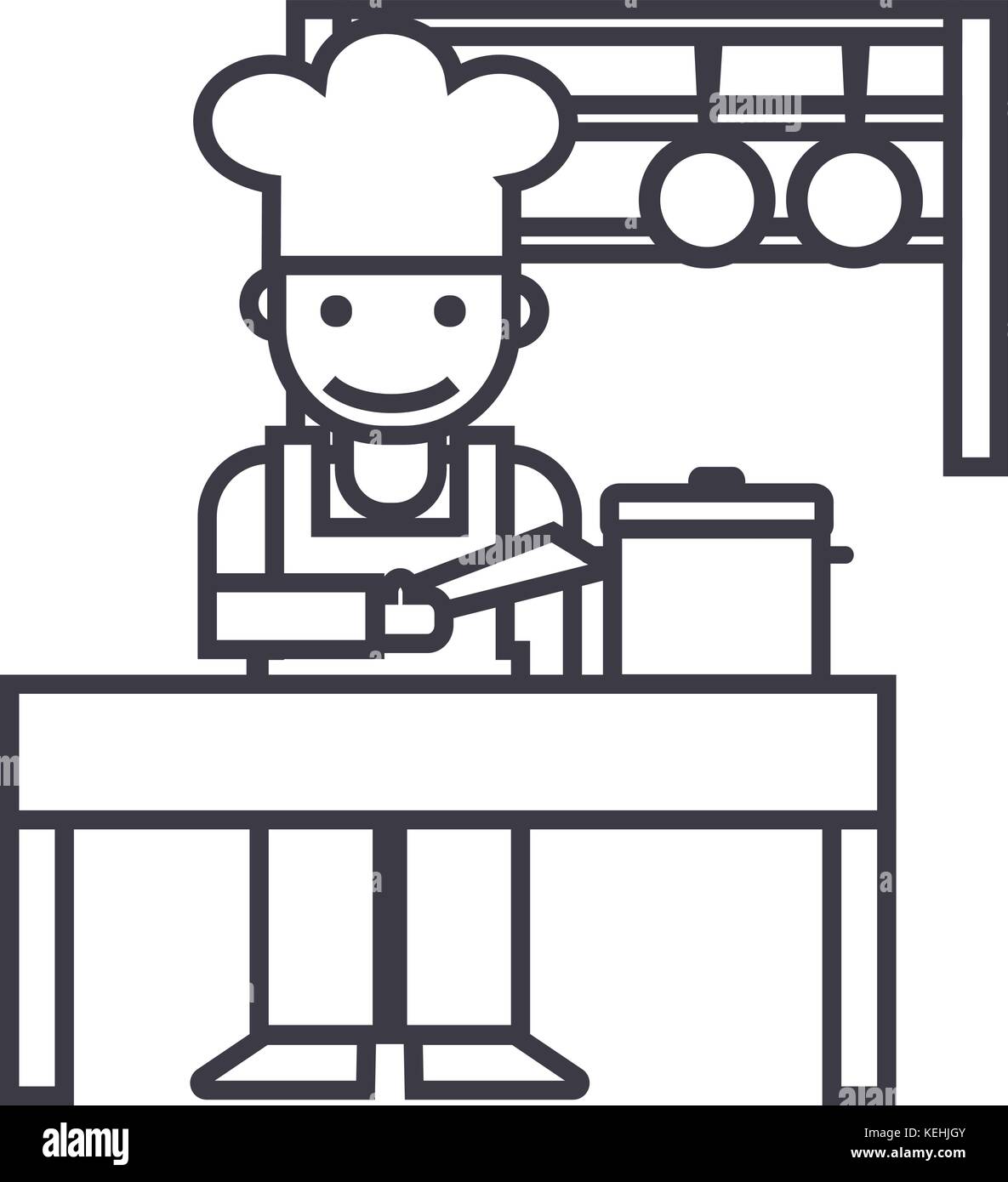 cooker,shef,kitchen, restaurant vector line icon, sign, illustration on ...