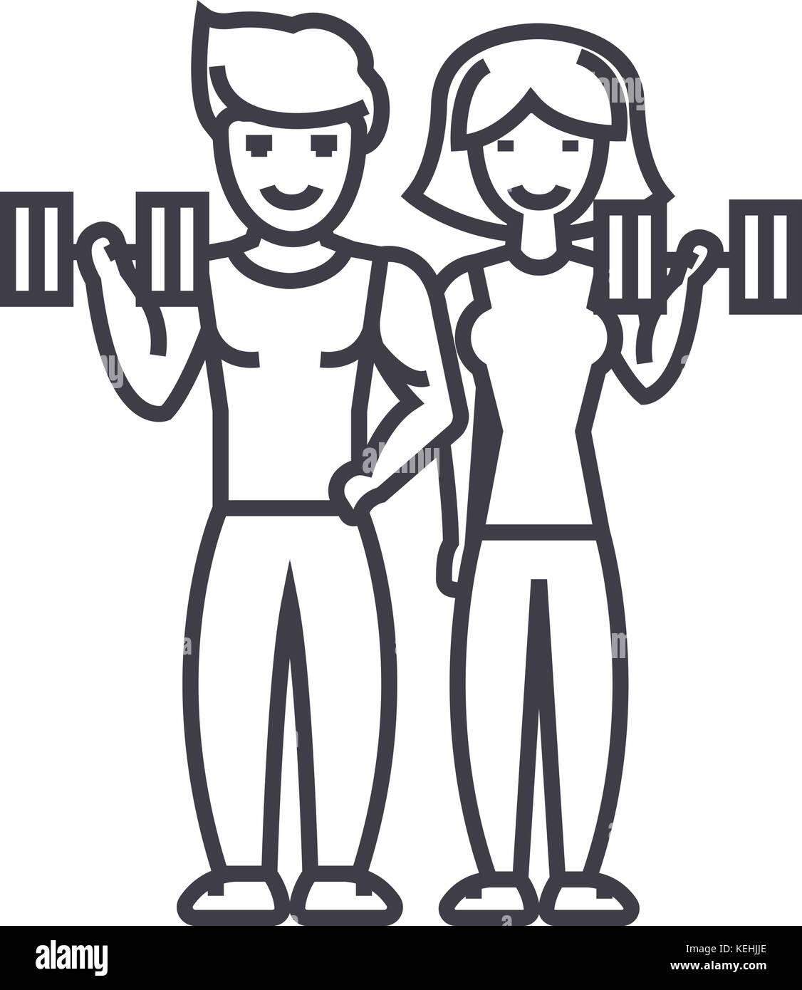 couple in fitness gym vector line icon, sign, illustration on ...