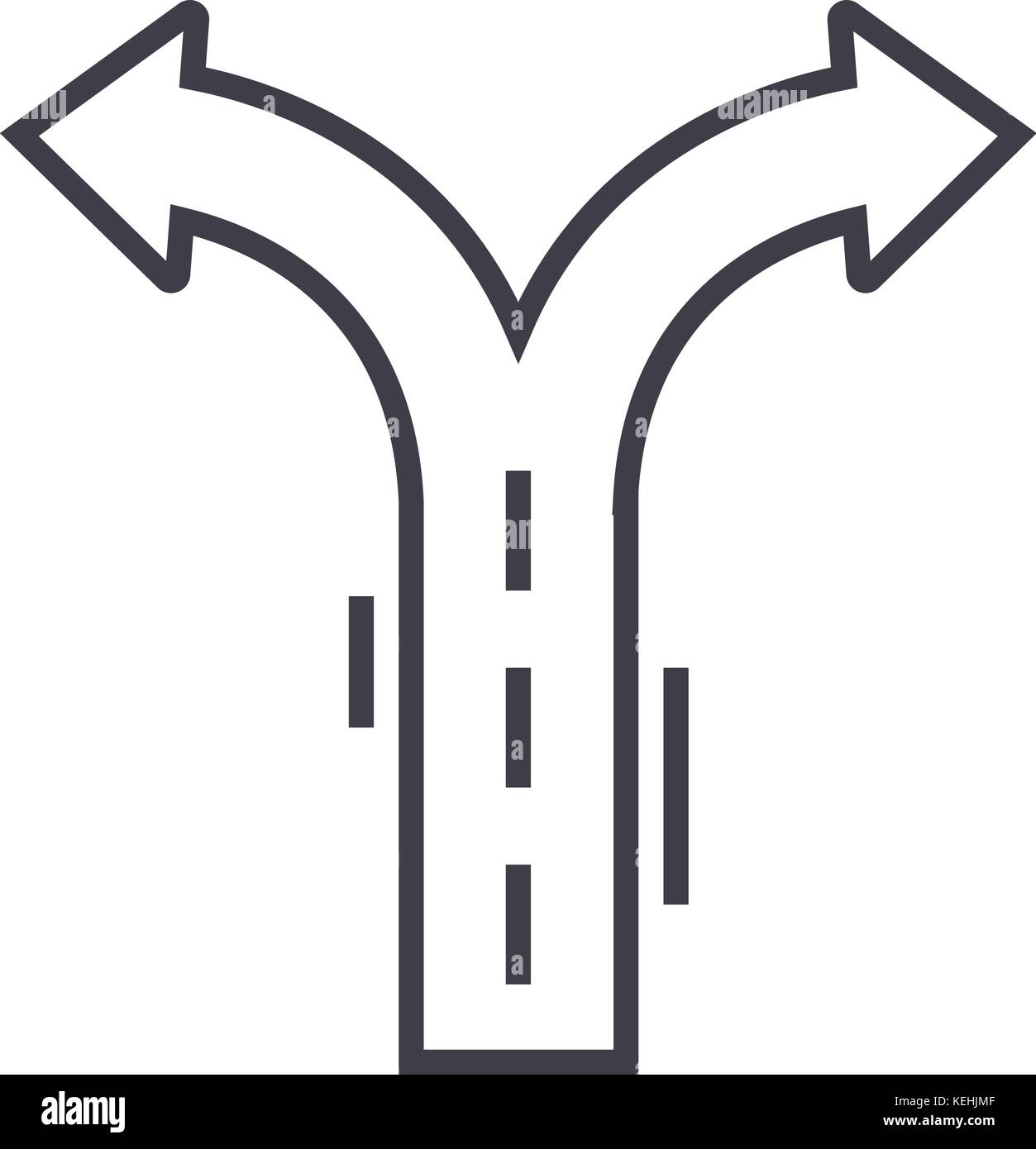 crossroad arrows vector line icon, sign, illustration on background ...