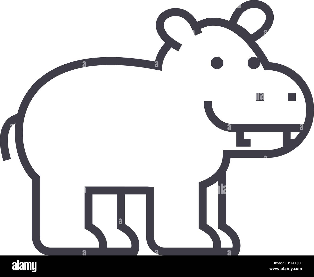 cute hippo vector line icon, sign, illustration on background, editable ...