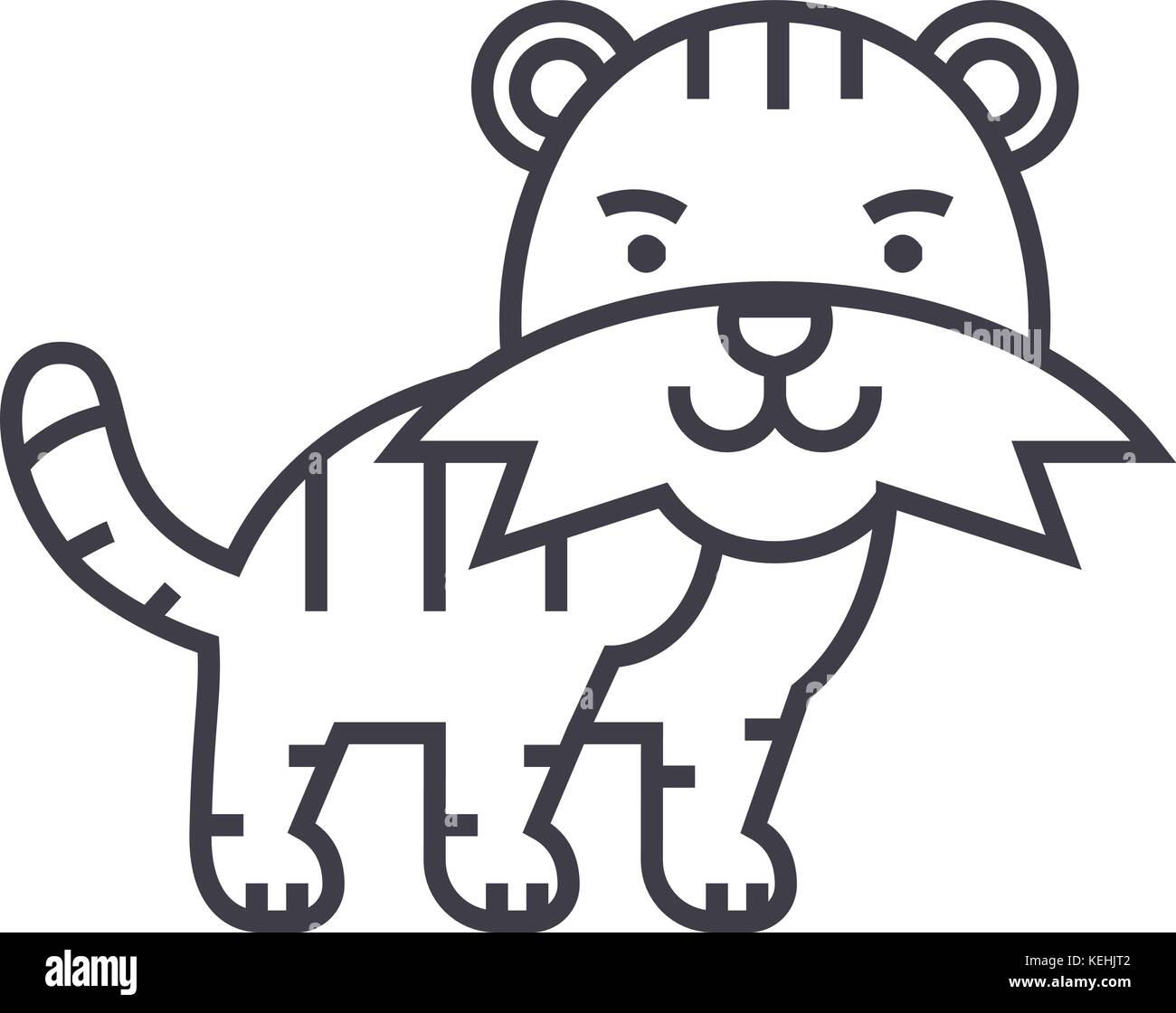 cute tiger vector line icon, sign, illustration on background, editable ...