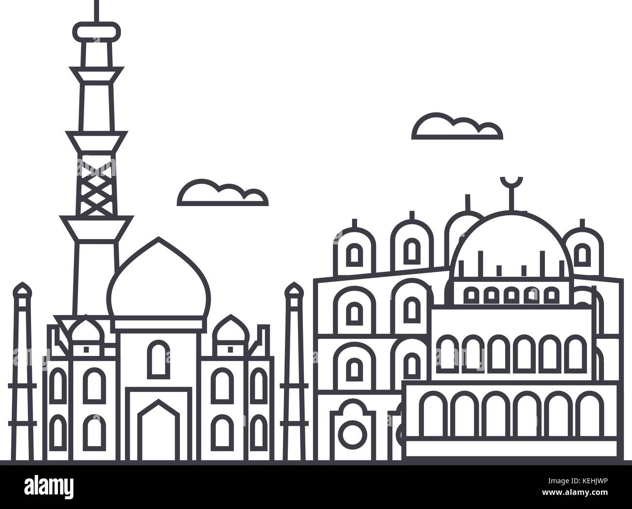 delhi,india vector line icon, sign, illustration on background ...