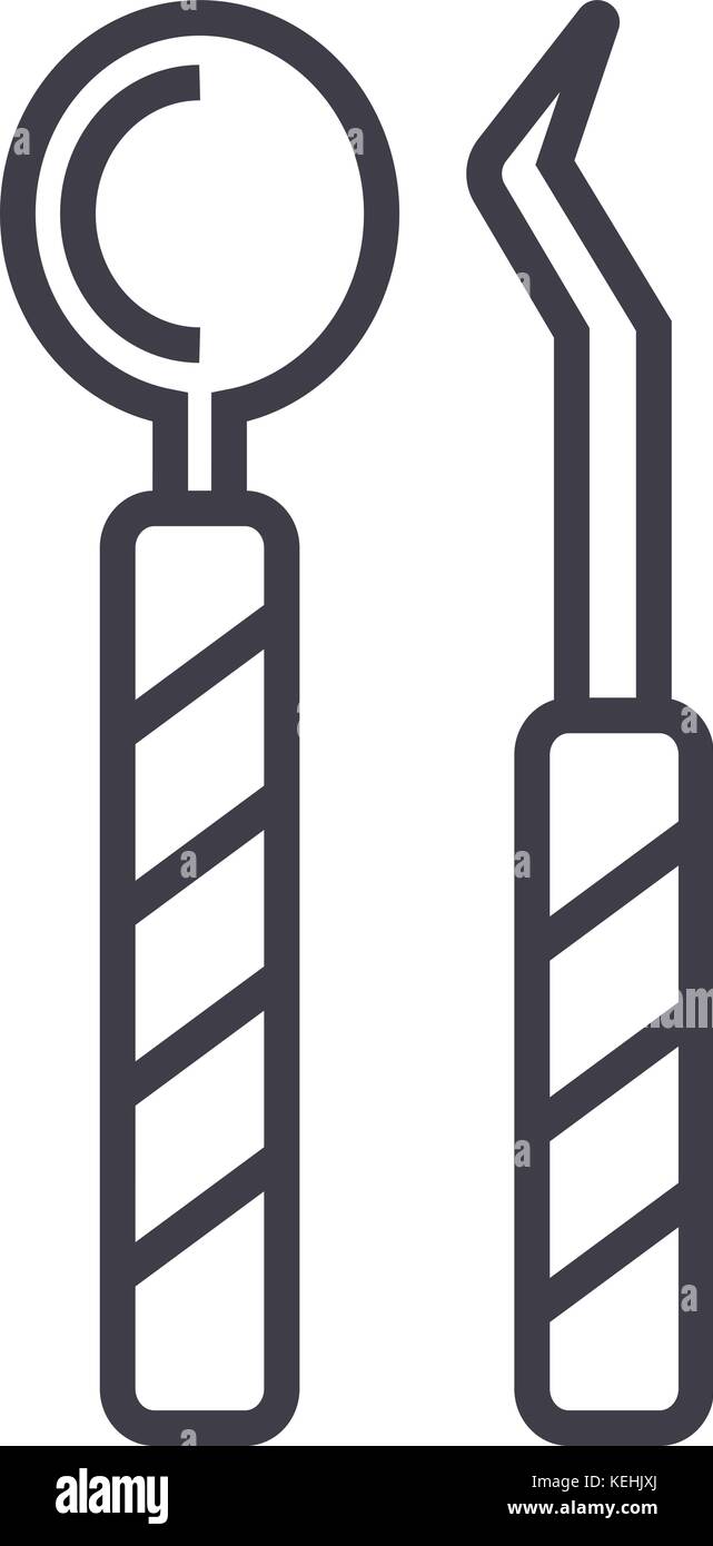 dentist tools vector line icon, sign, illustration on background ...