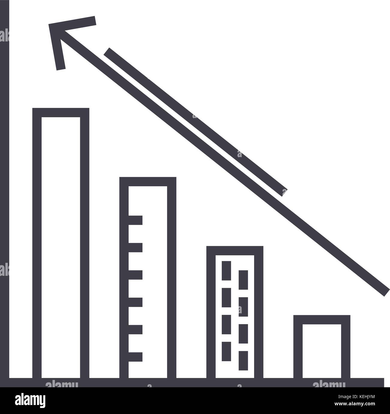 diagram, down and up, charts vector line icon, sign, illustration on ...