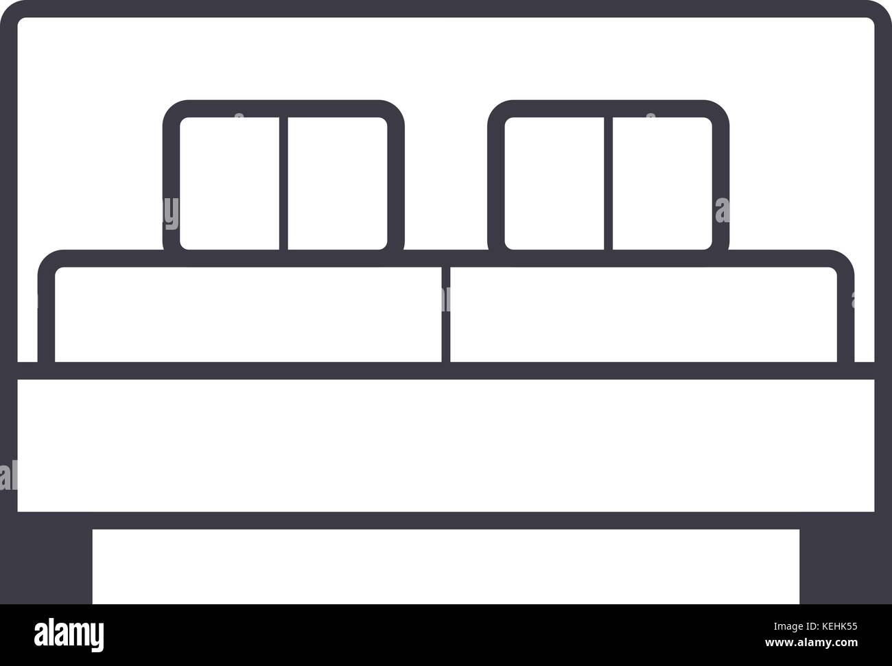 double bed vector line icon, sign, illustration on background, editable ...