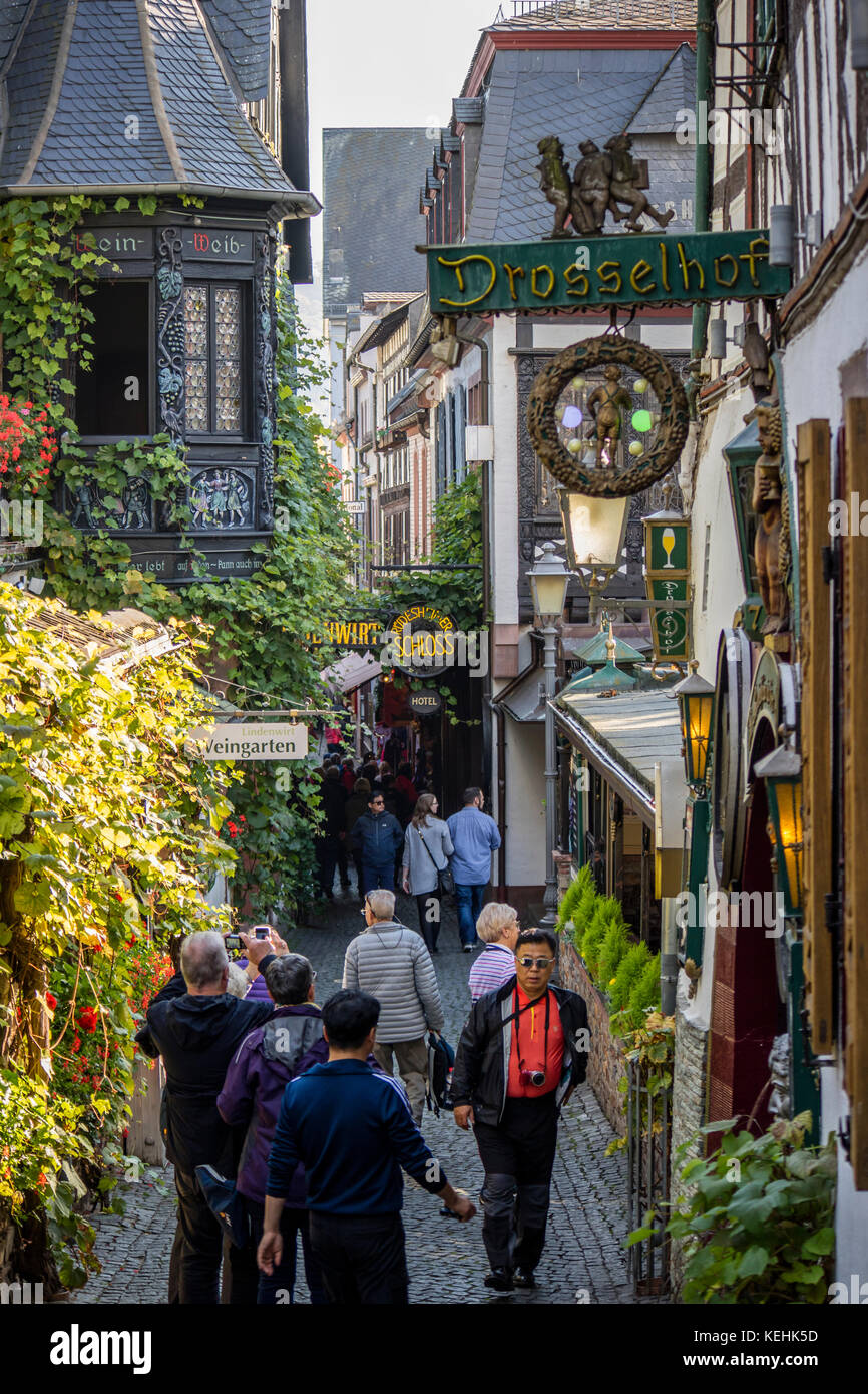 Rüdesheim am Rhein, wine making town in Germany, popular alley ...