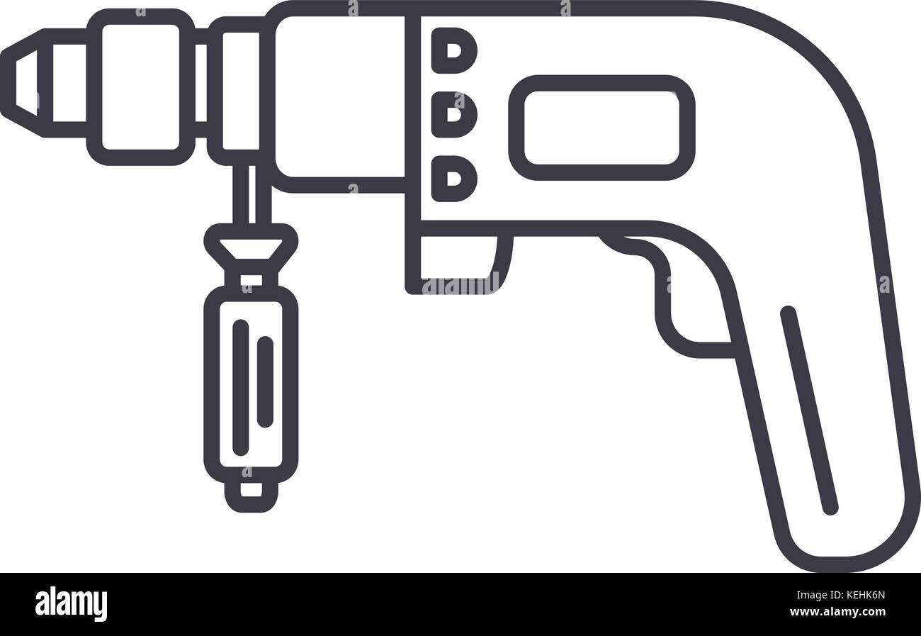 drilling machine illustration vector line icon, sign, illustration on ...