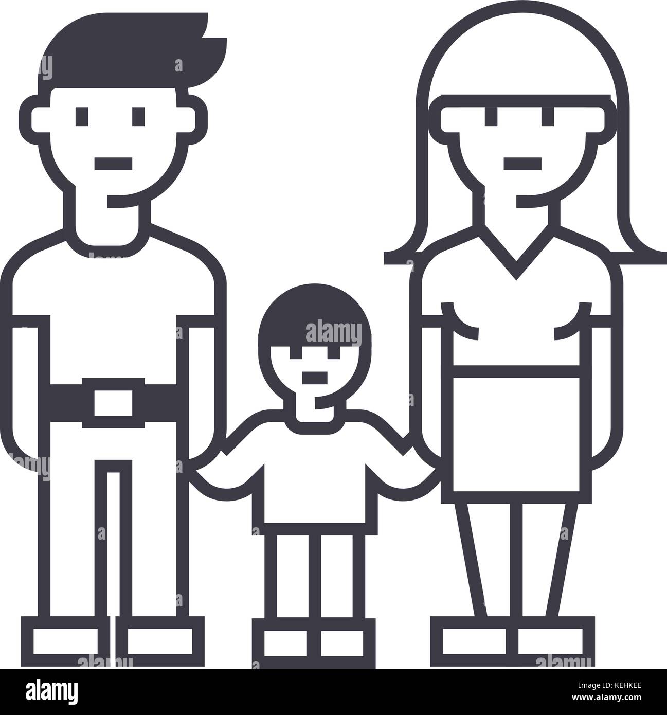 family,mother father and son vector line icon, sign, illustration on ...