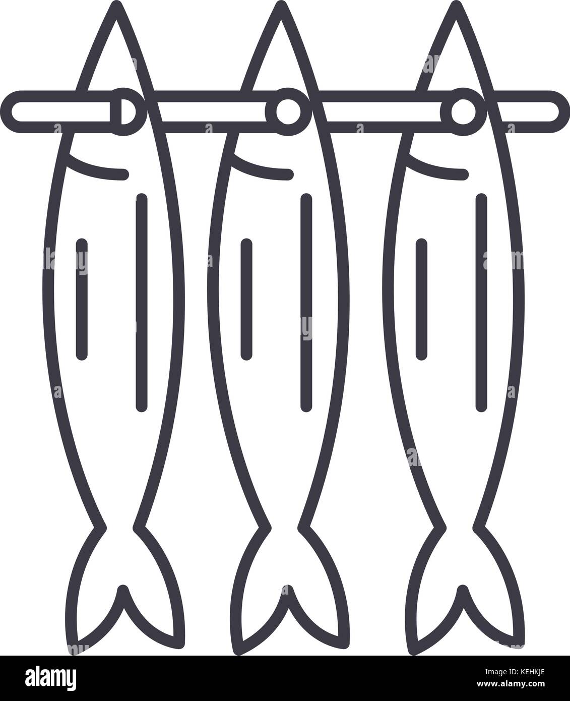 fish drying vector line icon, sign, illustration on background ...