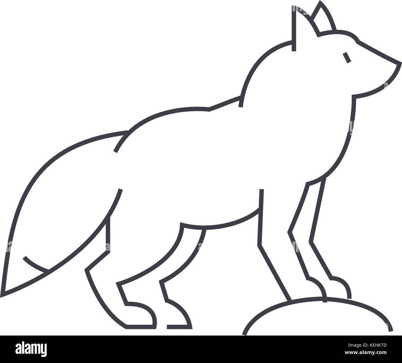 fox vector line icon, sign, illustration on background, editable ...