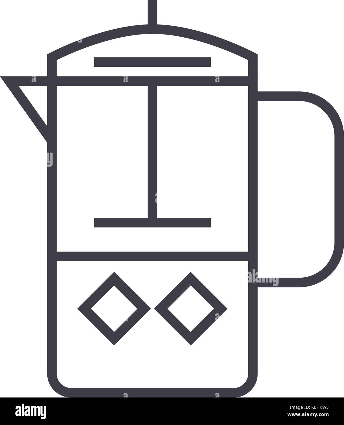 french press vector line icon, sign, illustration on background ...