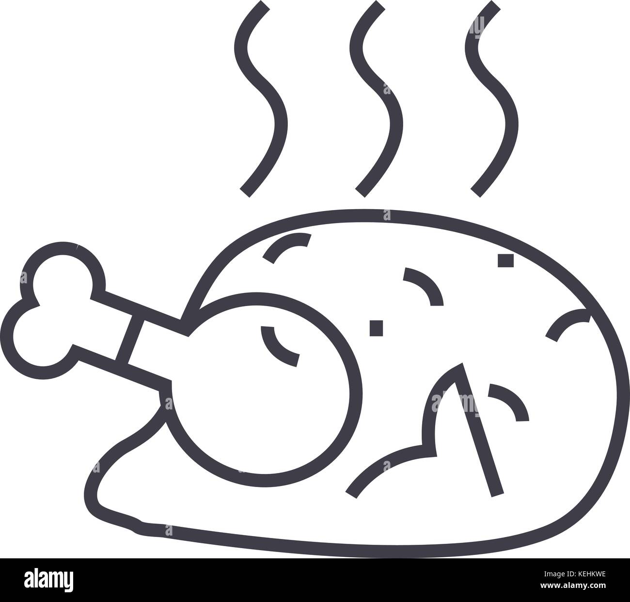 fried chicken vector line icon, sign, illustration on background ...