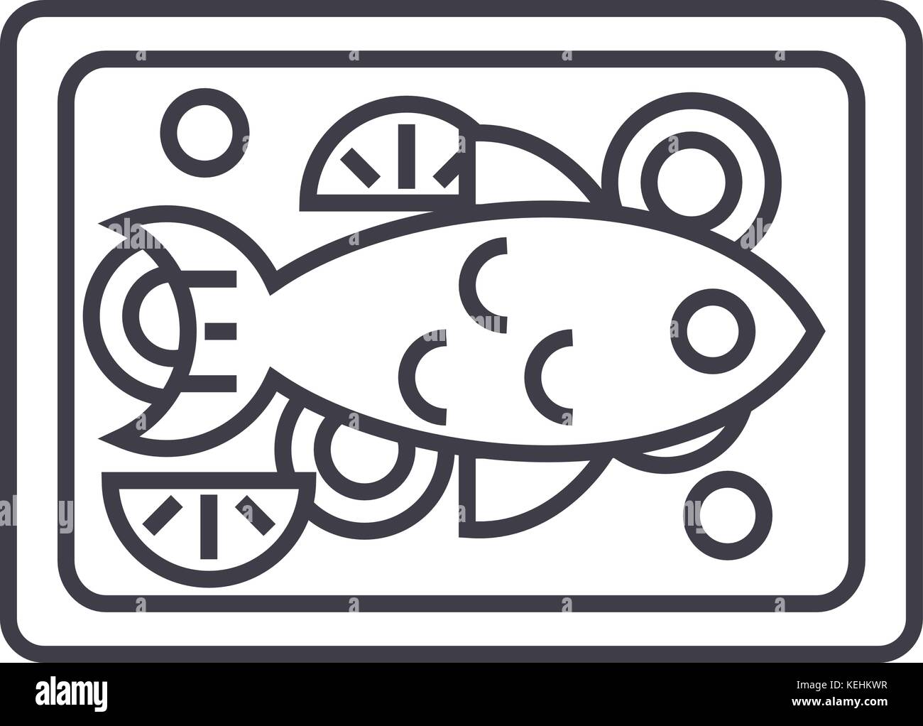 fried fish vector line icon, sign, illustration on background, editable ...