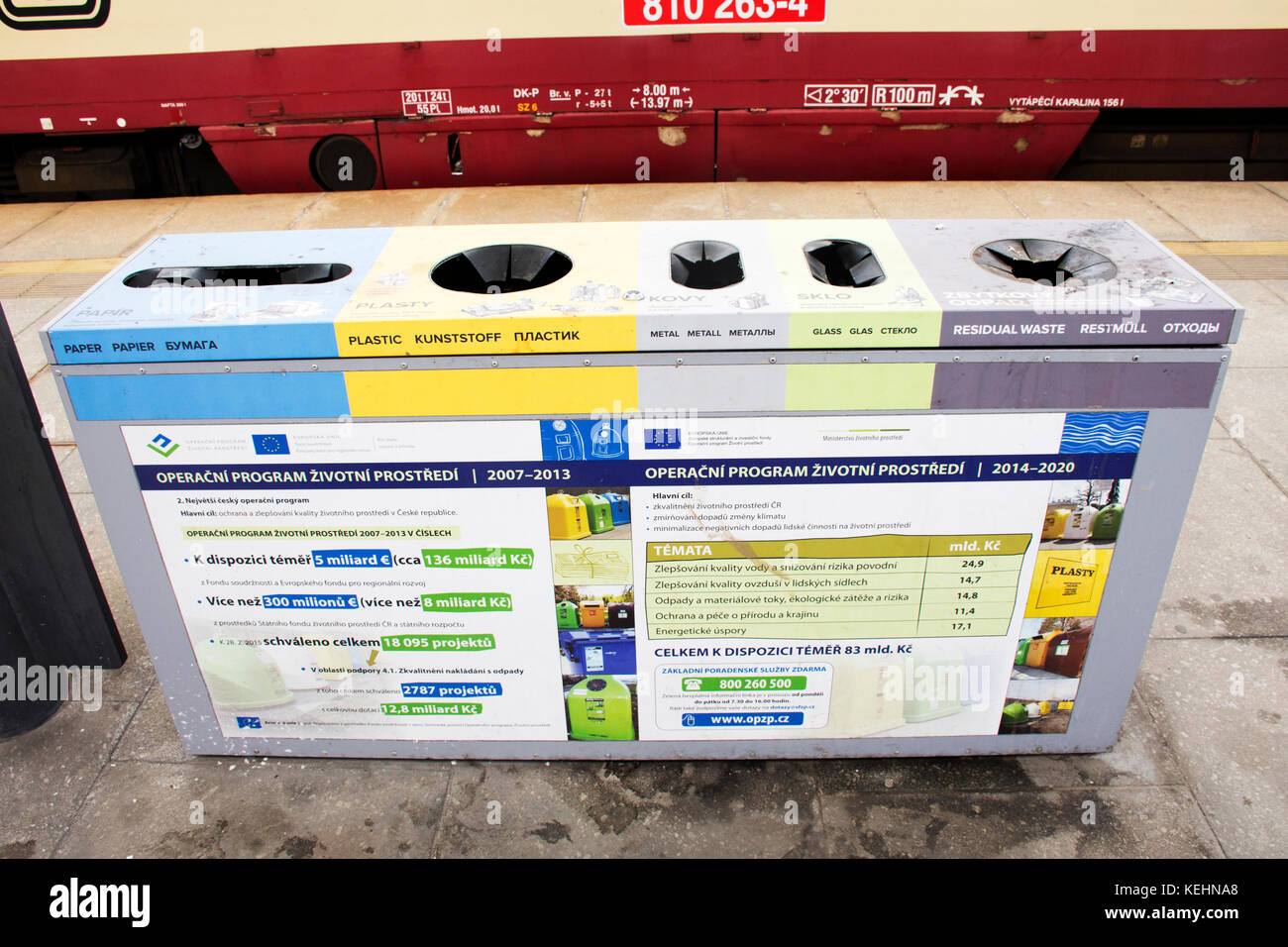 Bins for people drop and separate garbage for recycle at Prague main ...