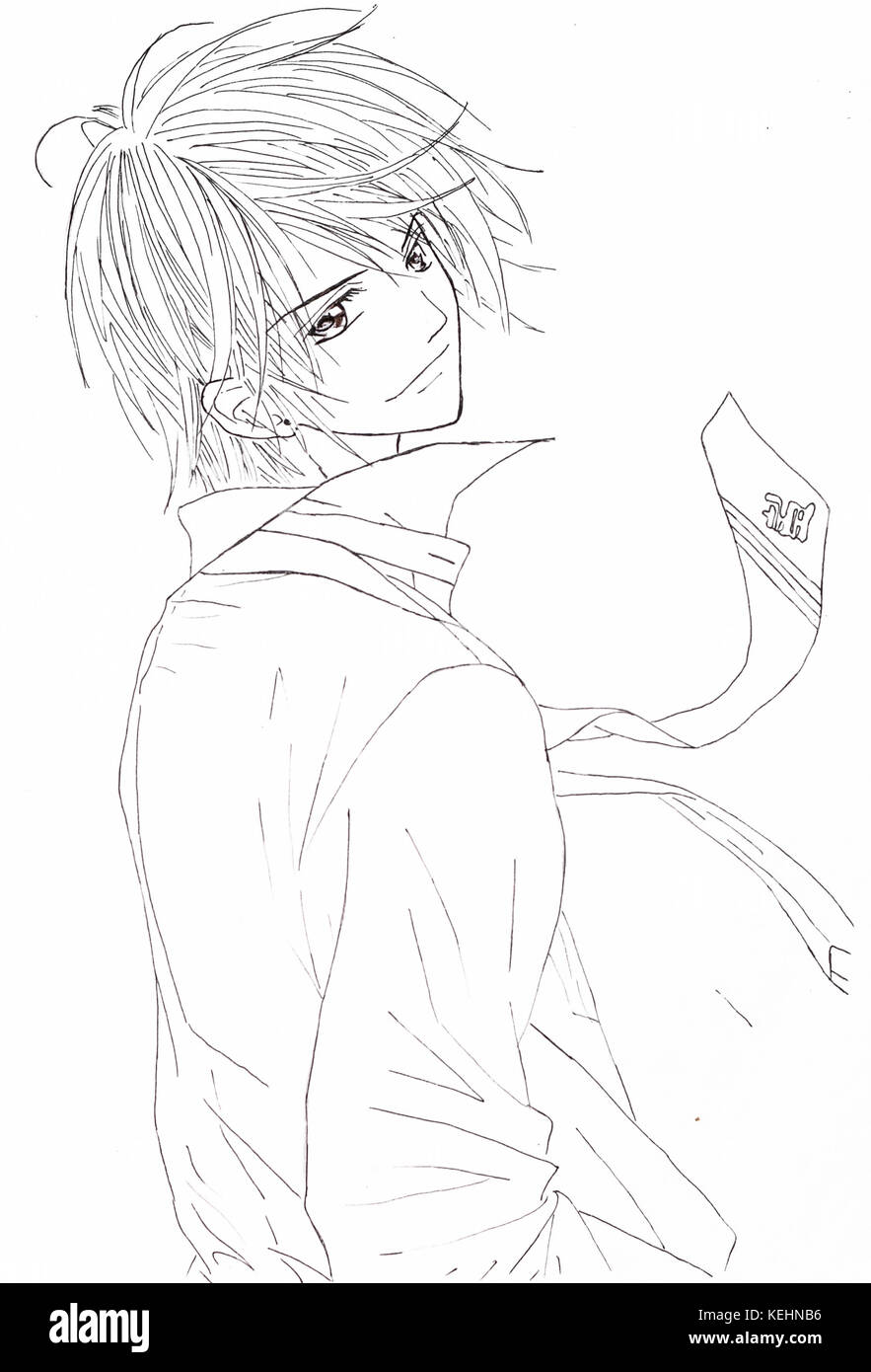Drawing in the style of anime. Image of a man in the picture in the ...