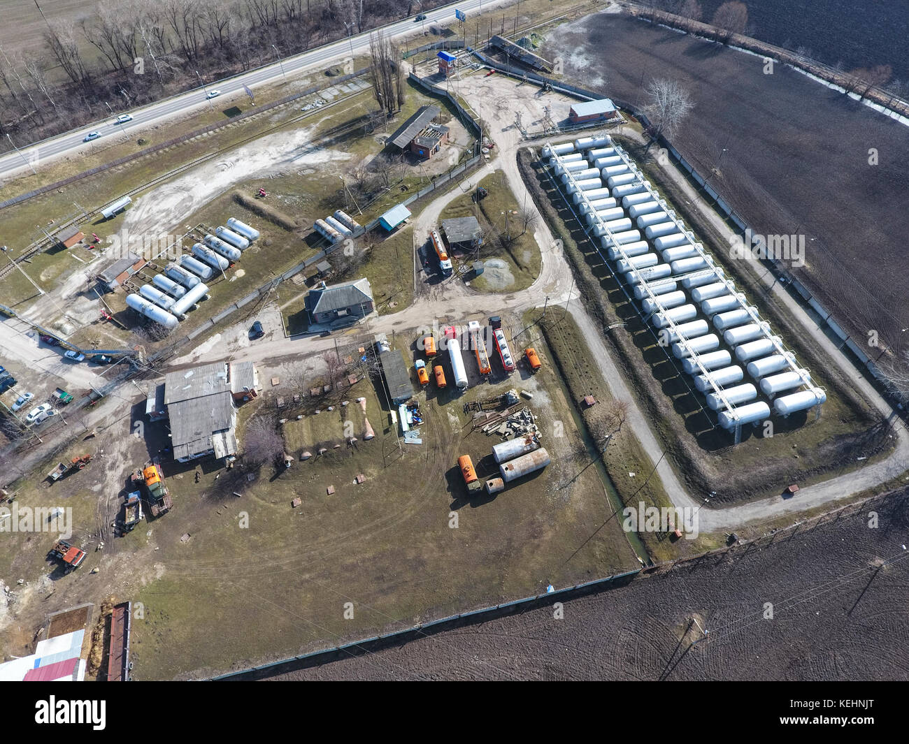 Top view of a small tank farm. Storage of fuel and lubricants Stock ...