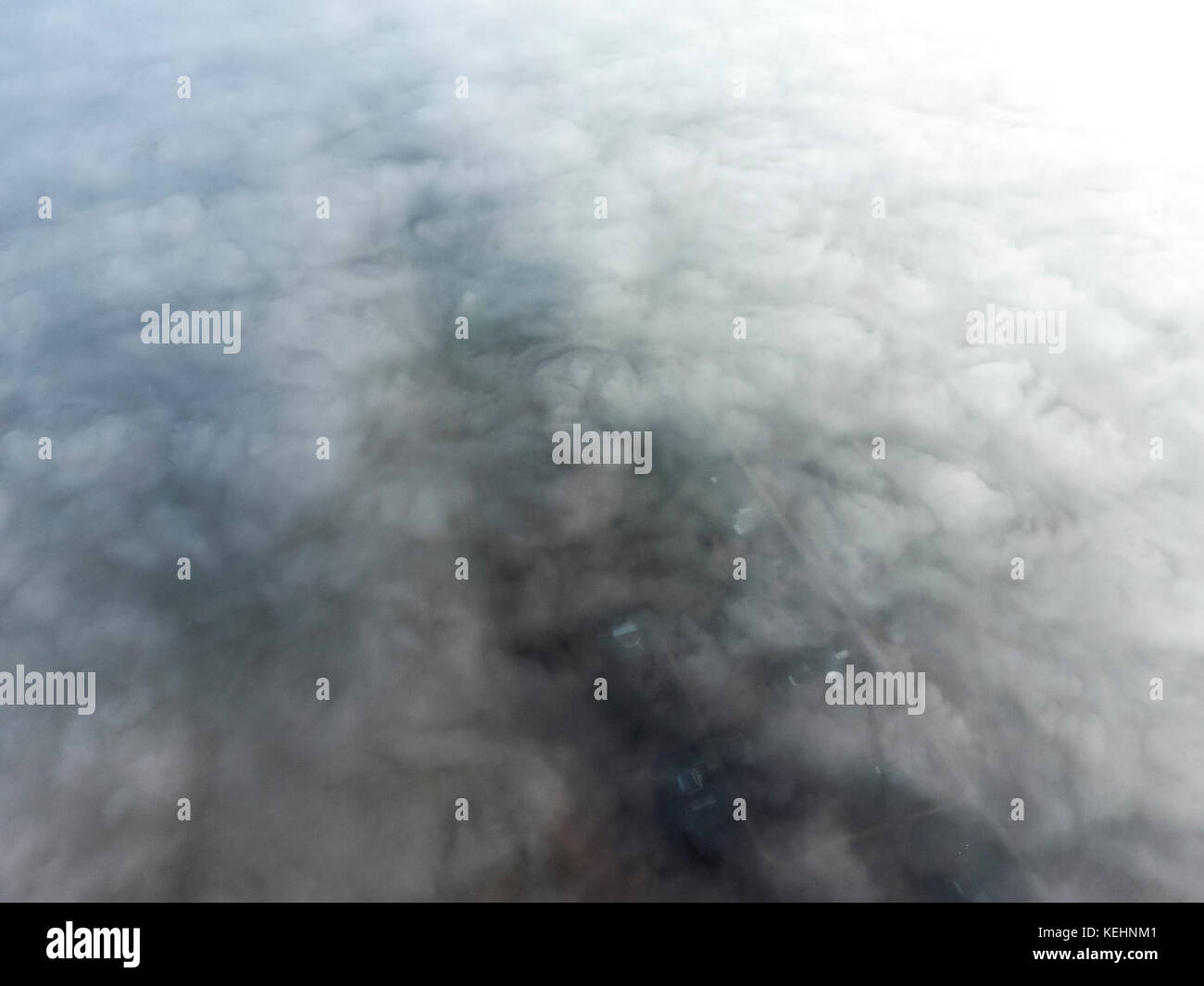 In the skies above the fog. Sunrise over the fog. Clouds near the ...