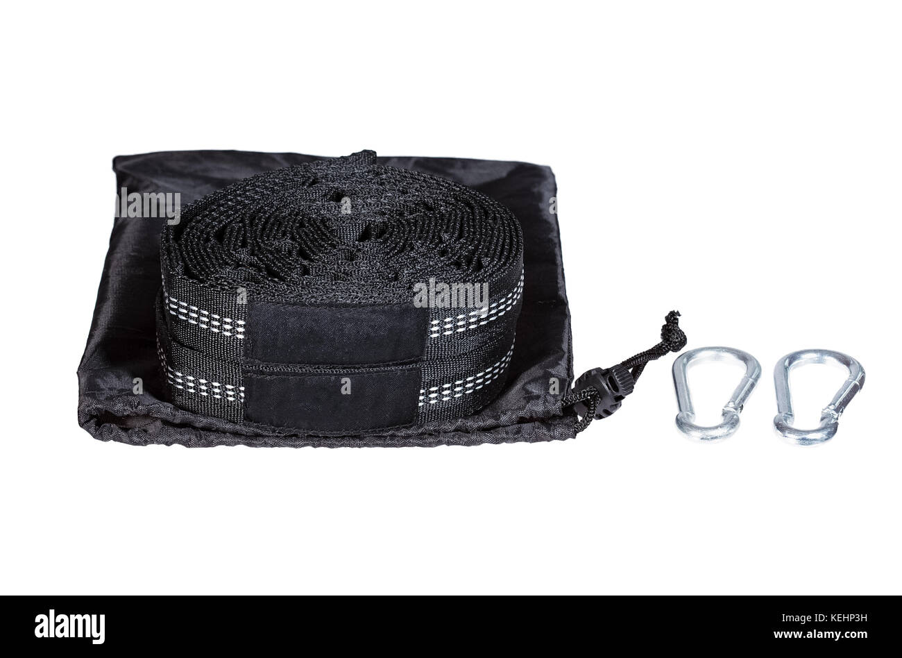 Two hammock tree straps wich two carabiners on white. High resolution photo Stock Photo - Alamy