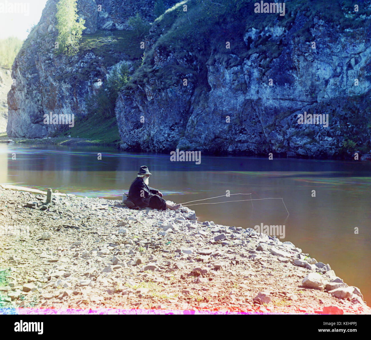 Fisherman on Islet River,Russia,Prokudin-Gorskii Collection,1910 Stock ...