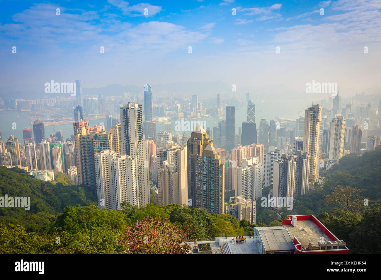 Beautiful view from Victoria Peak to the city of Hong Kong in the ...