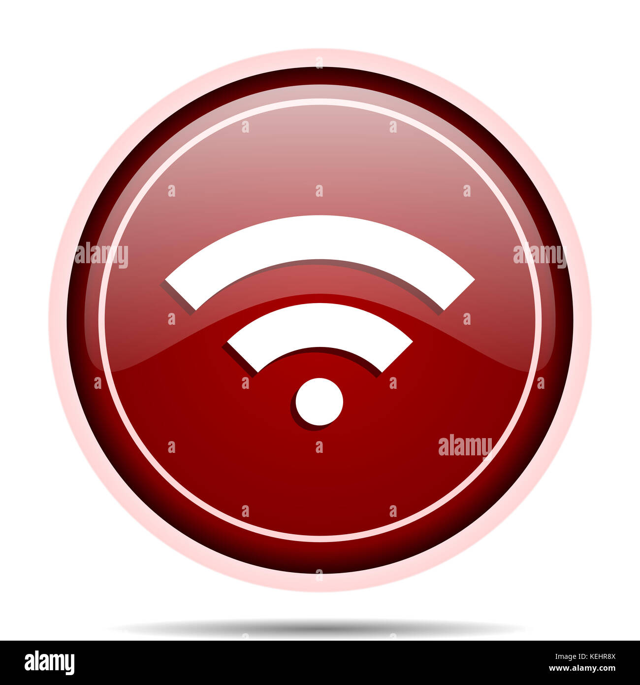 Wireless red glossy round web icon. Circle isolated internet button for ...