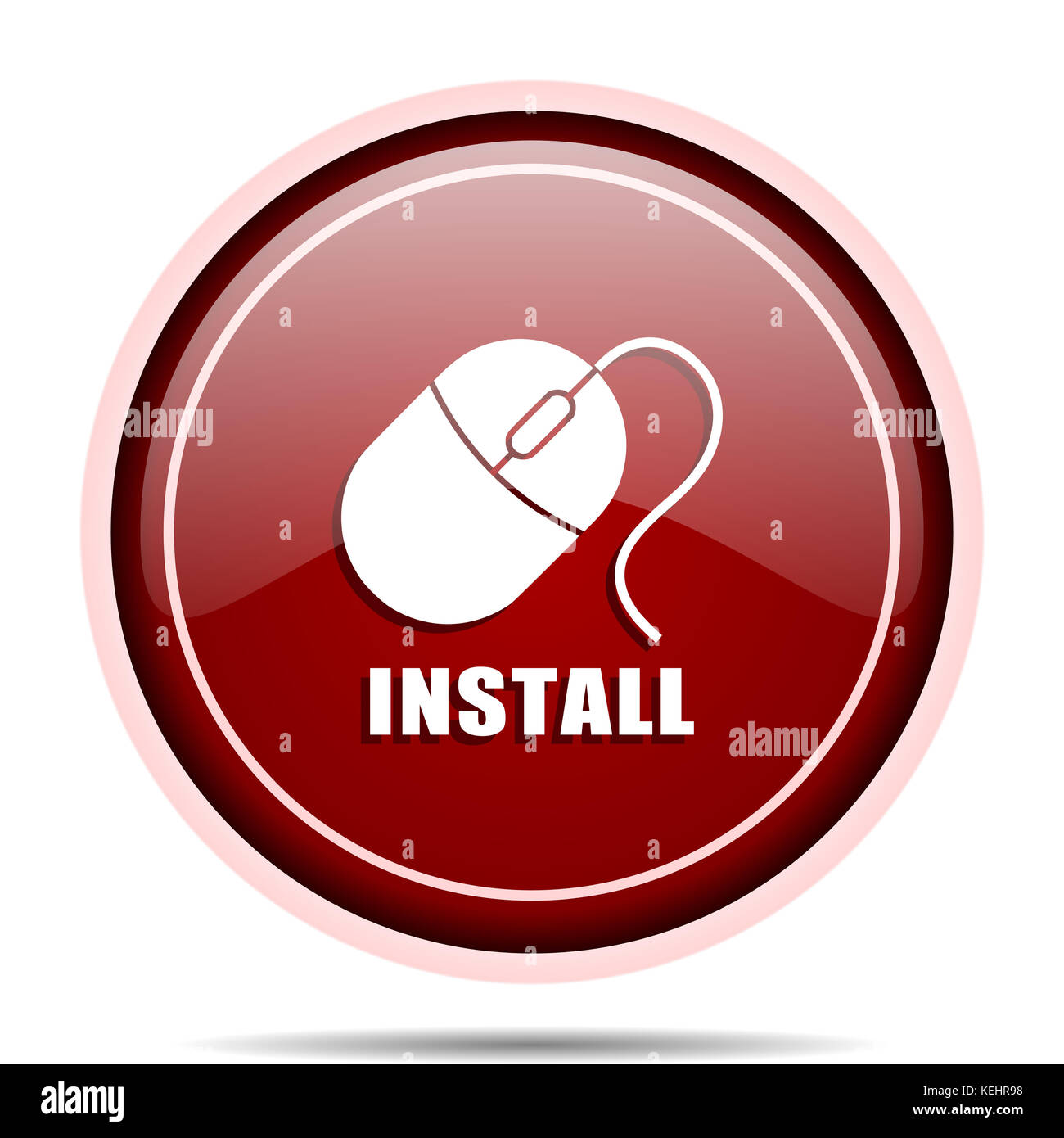 Install red glossy round web icon. Circle isolated internet button for ...