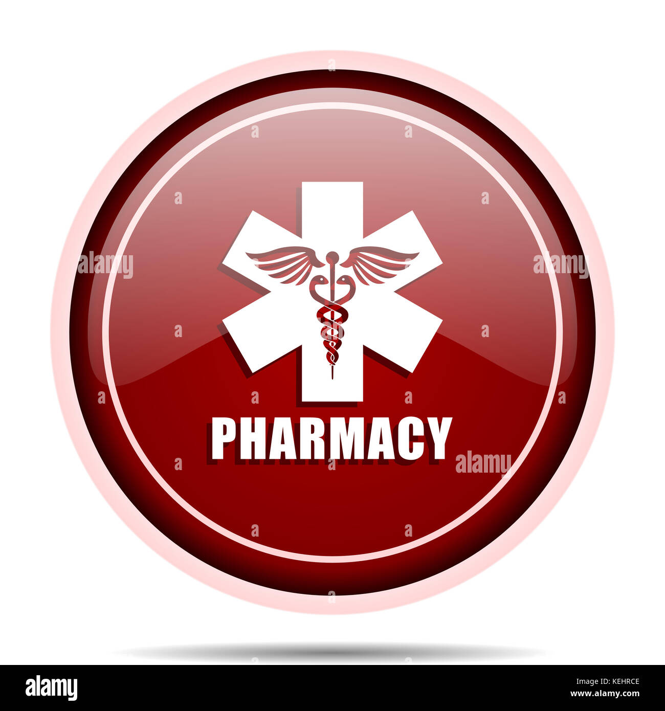 Pharmacy red glossy round web icon. Circle isolated internet button for ...