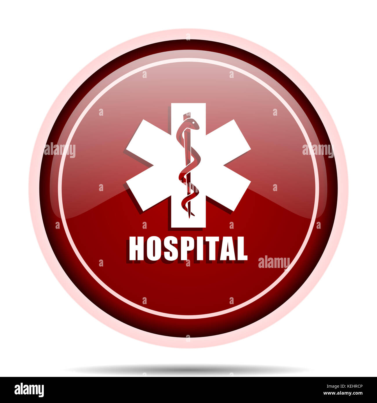 Hospital red glossy round web icon. Circle isolated internet button for ...