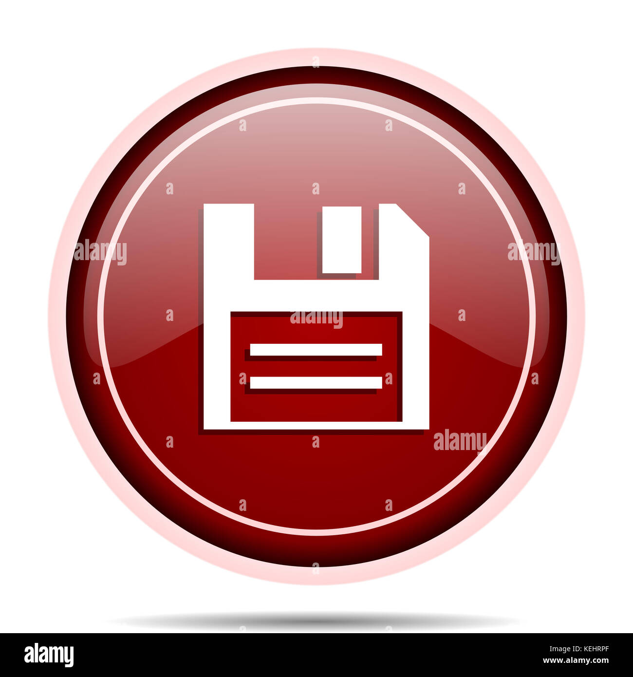 Disk red glossy round web icon. Circle isolated internet button for ...